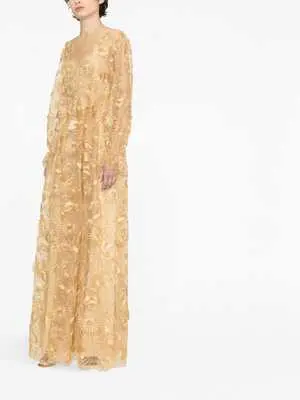Alberta Ferretti Sunflower Macramé Gown - Neutrals