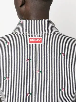 Kenzo Floral-embroidered Striped Shirt Jacket