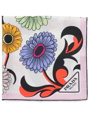 Prada Floral-print Twill Scarf - White