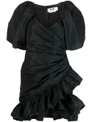 MSGM Puff-sleeved Wrap Dress - Black