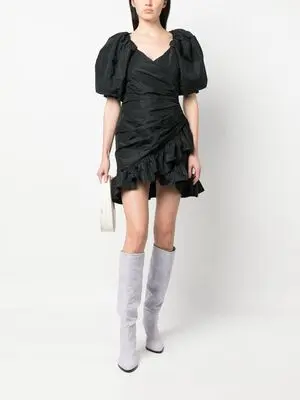 MSGM Puff-sleeved Wrap Dress - Black