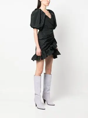 MSGM Puff-sleeved Wrap Dress - Black
