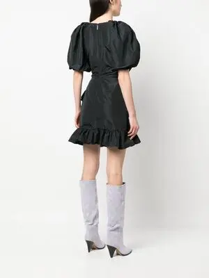 MSGM Puff-sleeved Wrap Dress - Black