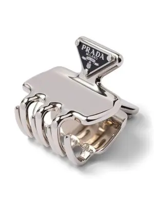 Prada Triangle Logo Hair Clip - Silver