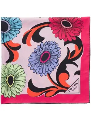 Prada Floral-print Twill Scarf Pink