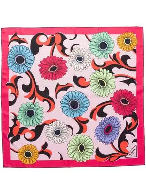 Prada Floral-print Twill Scarf - Pink