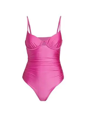 Simkhai Laine Underwire Ruched One-piece Swimsuit Dragon Fruit