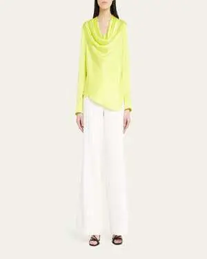 MILLY Nash High-rise Wide-leg Cady Pants - Ecru