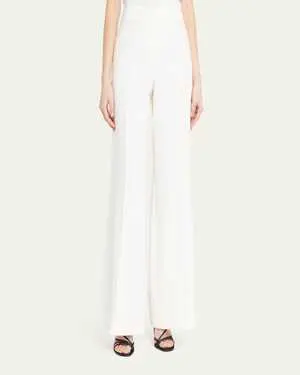 MILLY Nash High-rise Wide-leg Cady Pants - Ecru
