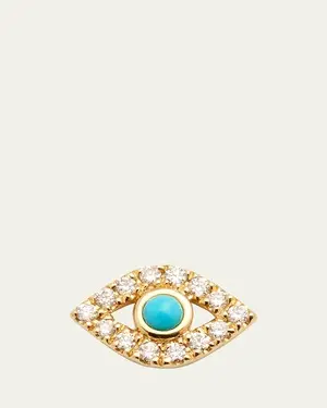 SYDNEY EVAN Small Turquoise Cabochon & Diamond Evil Eye Single Earring