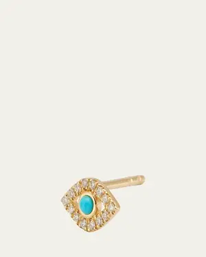 SYDNEY EVAN Small Turquoise Cabochon & Diamond Evil Eye Single Earring