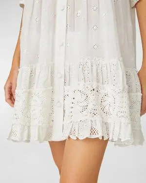Shoshanna Milos Eyelet Embroidered Mini Dress Optic White