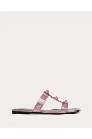 Valentino Garavani Roman Stud Metallic Nappa Slide Sandal With Matching Studs