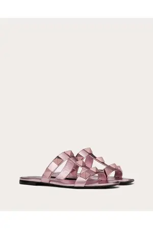 Valentino Garavani Roman Stud Metallic Nappa Slide Sandal With Matching Studs