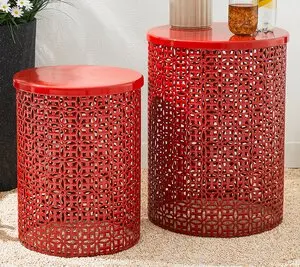GLITZHOME Multifunctional Woven Garden Stools O Tables S/2