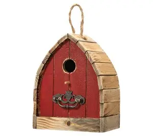 GLITZHOME 8.5'h Little Red Barn With Perch Deta L Birdhouse - One-color
