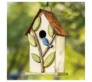 GLITZHOME 3d Bird Upon A Tree Wood Birdhouse