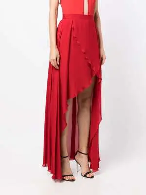 Elie Saab High-low Silk Skirt - Red