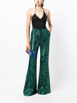 Elie Saab Sequin-embellished Flared Trousers - Green