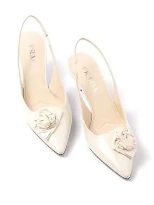 Prada 55mm Flower-appliqué Slingback Pumps