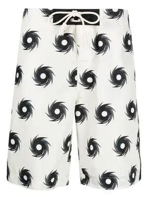 Palm Angels Graphic-print Drawstring Swim Shorts - Neutrals