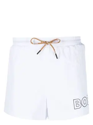 BOSS Logo-print Drawstring Swim Shorts - White