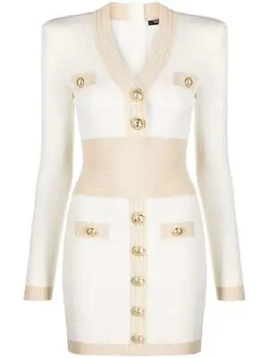 Balmain Embossed-button Knitted Minidress - White