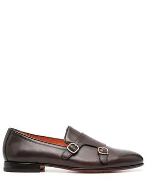 Santoni Double-buckle Leather Shoes - Brown