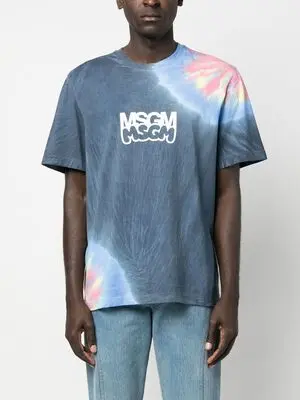 MSGM Logo-print Tie-dye T-shirt - Blue