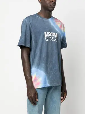 MSGM Logo-print Tie-dye T-shirt - Blue