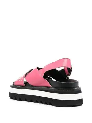 Moschino Print Leather Platform Sandals