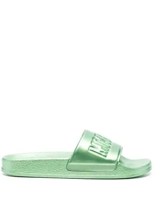 Moschino Embossed-logo Pool Slides Green
