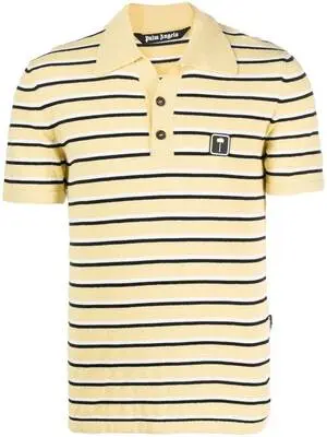 Palm Angels Logo-patch Striped Terry Polo Shirt - Yellow