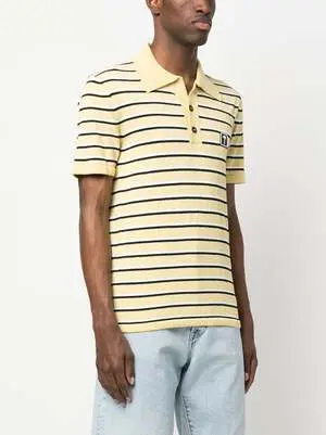 Palm Angels Logo-patch Striped Terry Polo Shirt - Yellow