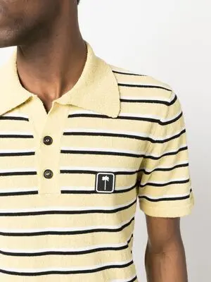 Palm Angels Logo-patch Striped Terry Polo Shirt - Yellow