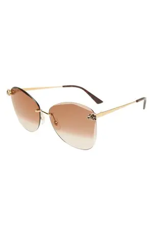 CARTIER 62mm Oversized Butterfly Sunglasses - Gold