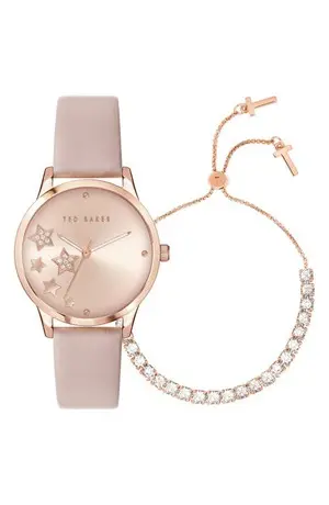 Ted Baker London Fitzrovia Leather Strap Watch & Bracelet Set - Rose Gold/pink/pink