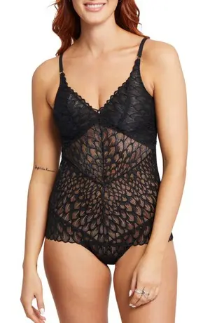 MONTELLE INTIMATES Lacy Cutout Bodysuit - Black