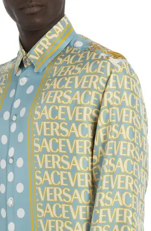 Versace Logo Print Cotton Poplin Button-up Shirt