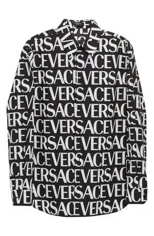 Versace Logo Print Cotton Poplin Button-up Shirt
