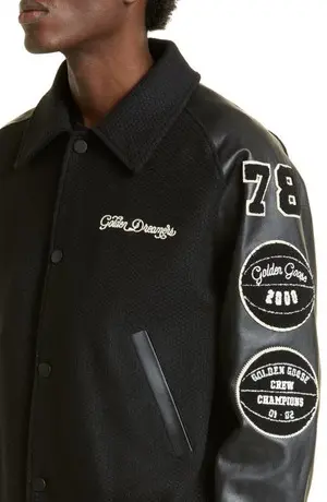 GOLDEN GOOSE Golden Dreamers Wool & Leather Letterman's Jacket - Black