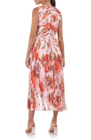 KAY UNGER Bea Floral Print Pleated Midi Dress