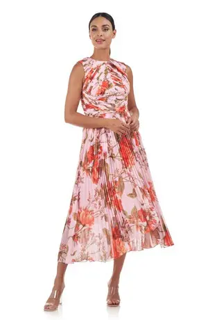 KAY UNGER Bea Floral Print Pleated Midi Dress