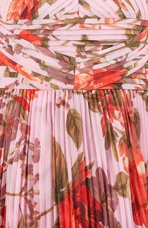 KAY UNGER Bea Floral Print Pleated Midi Dress