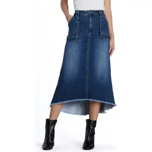 WASH LAB DENIM Patch Pocket Denim Midi Skirt - Jannis Blue