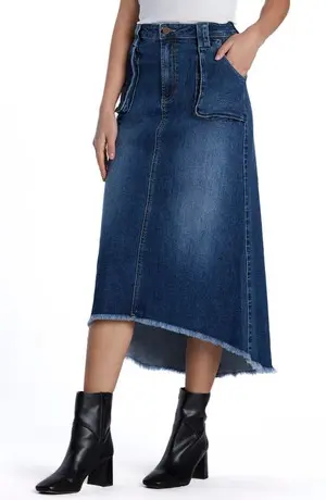 WASH LAB DENIM Patch Pocket Denim Midi Skirt - Jannis Blue