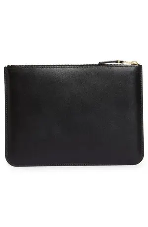 Comme Des Garçons Outside Pocket Leather Zip Pouch - Black