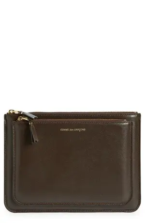 Comme Des Garçons Outside Pocket Leather Zip Pouch - Brown