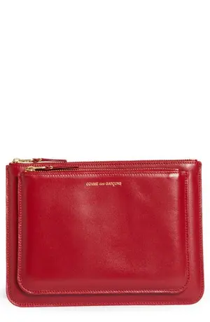Comme Des Garçons Outside Pocket Leather Zip Pouch - Red