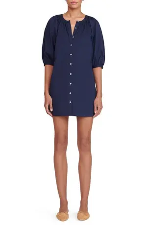 Staud Vincent Stretch Cotton Mini Shirt Dress - Navy